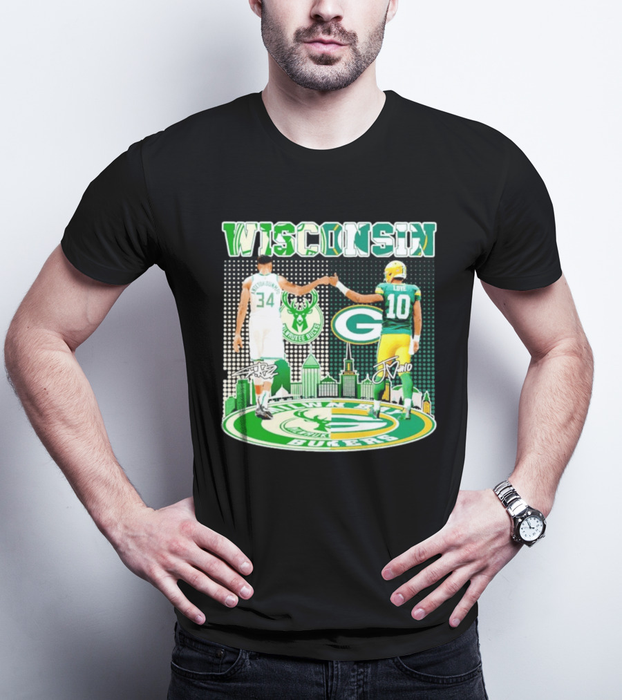 Wisconsin Milwaukee Bucks Giannis Antetokounmpo Green Bay Packers Jordan Love T-Shirt