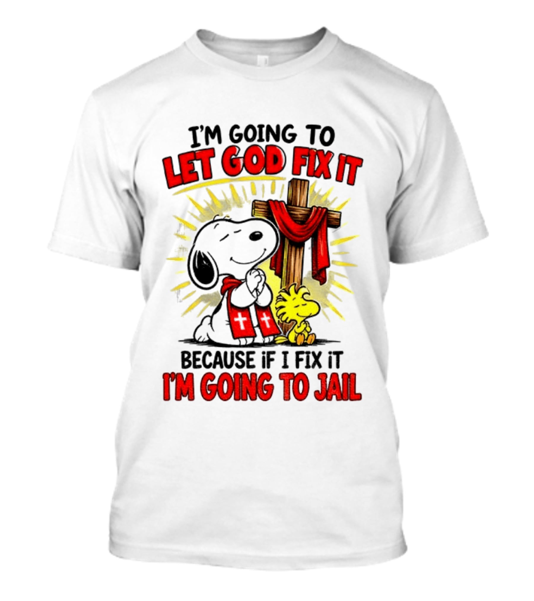 I'm Going To Let God Fix It Snoopy Woodstock Religious Cartoon T-Shirt