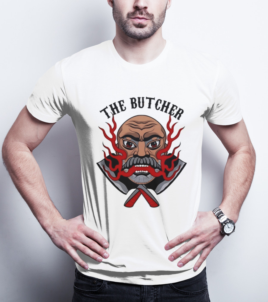The Butcher AEW Professional Wrestling Skull Flames Axes T-Shirt