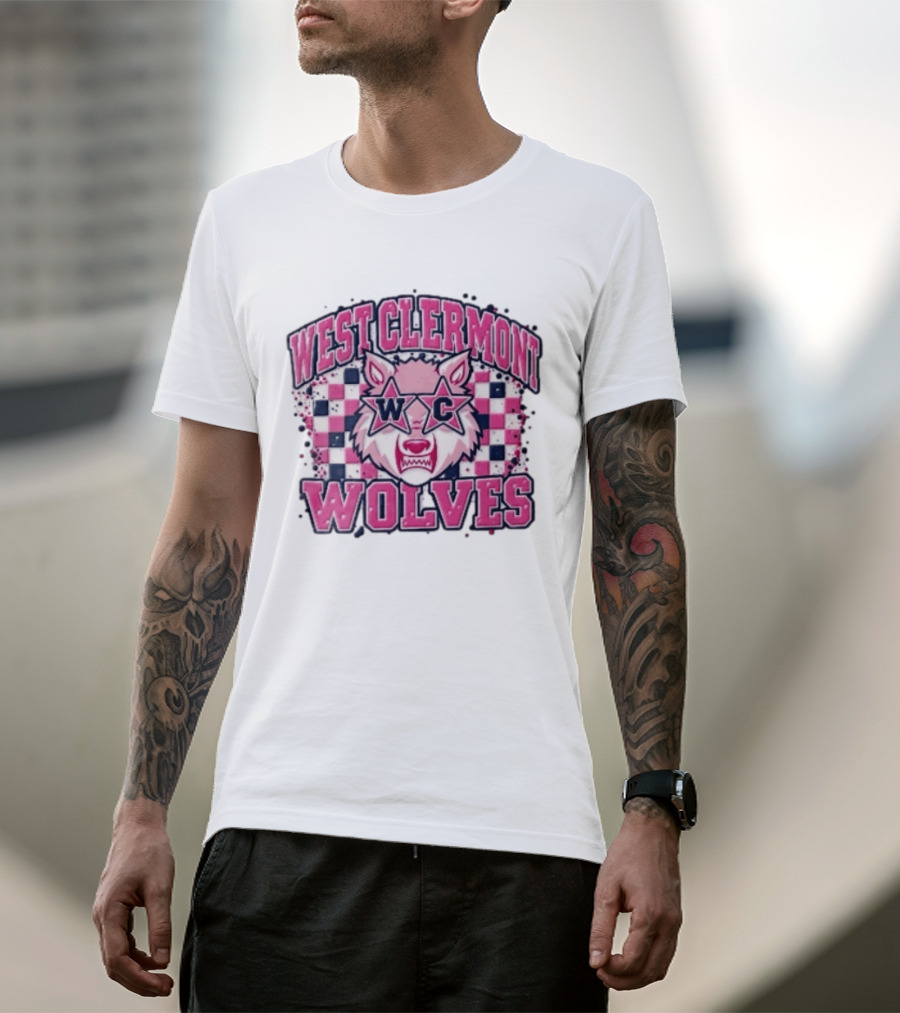 West Clermont Wolves WC Pink Star Sunglasses Checkered T-Shirt