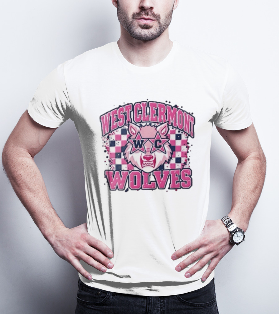 West Clermont Wolves WC Pink Star Sunglasses Checkered T-Shirt