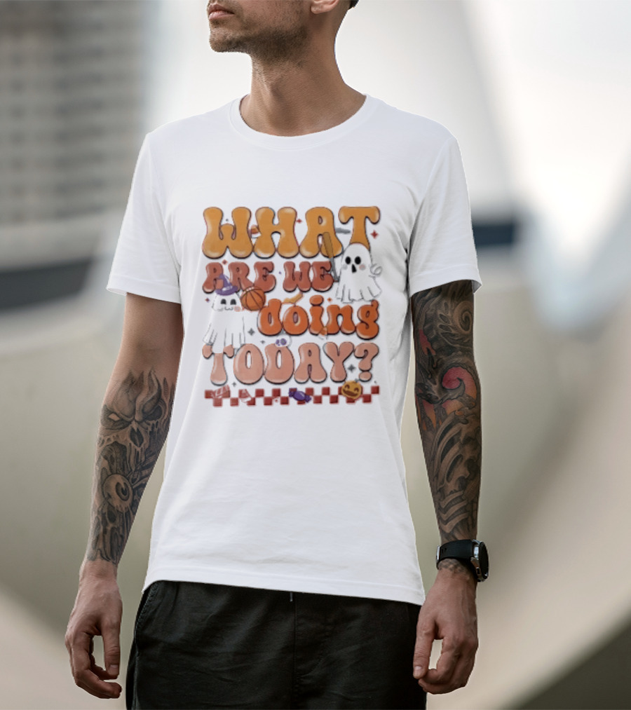 What Are We Doing Today Cartoon Halloween Ghosts Basketball Baseball Boo Shop T-Shirt