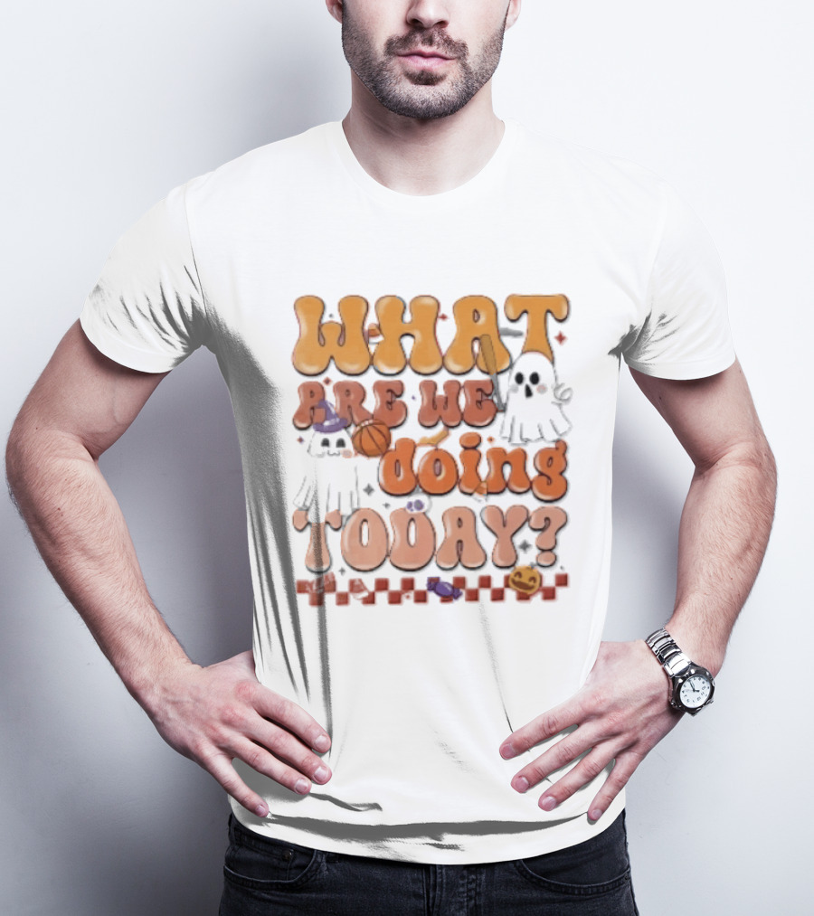 What Are We Doing Today Cartoon Halloween Ghosts Basketball Baseball Boo Shop T-Shirt