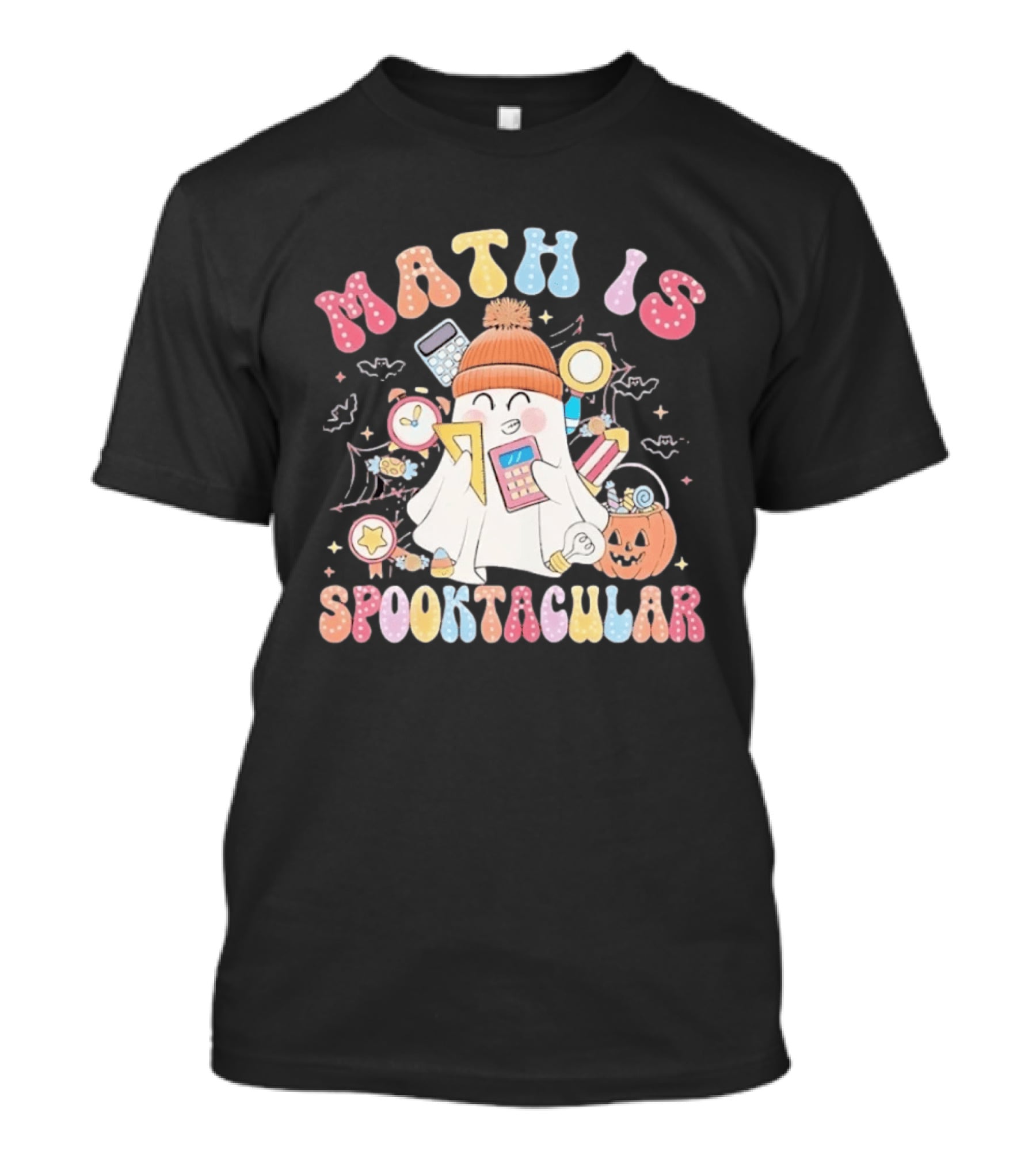 Math Is Spooktacular Ghost Halloween Teacher Kawaii Pumpkin Calculators T-Shirt