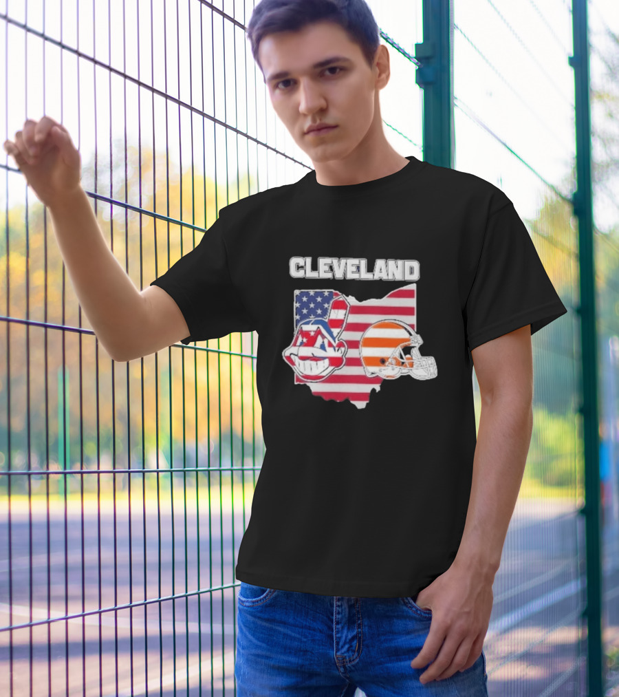 Cleveland Indians Browns Ohio State Map With Flags T-Shirt