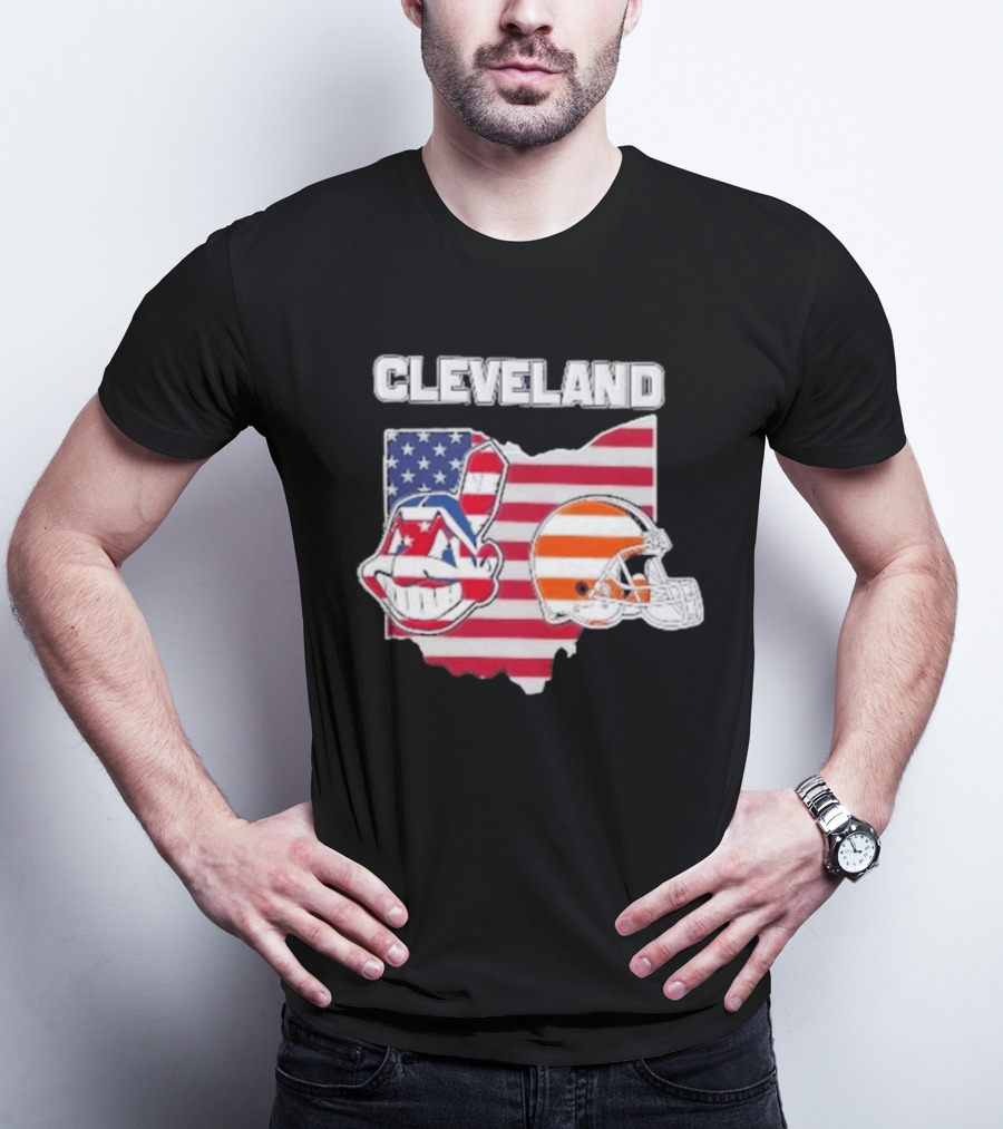 Cleveland Indians Browns Ohio State Map With Flags T-Shirt
