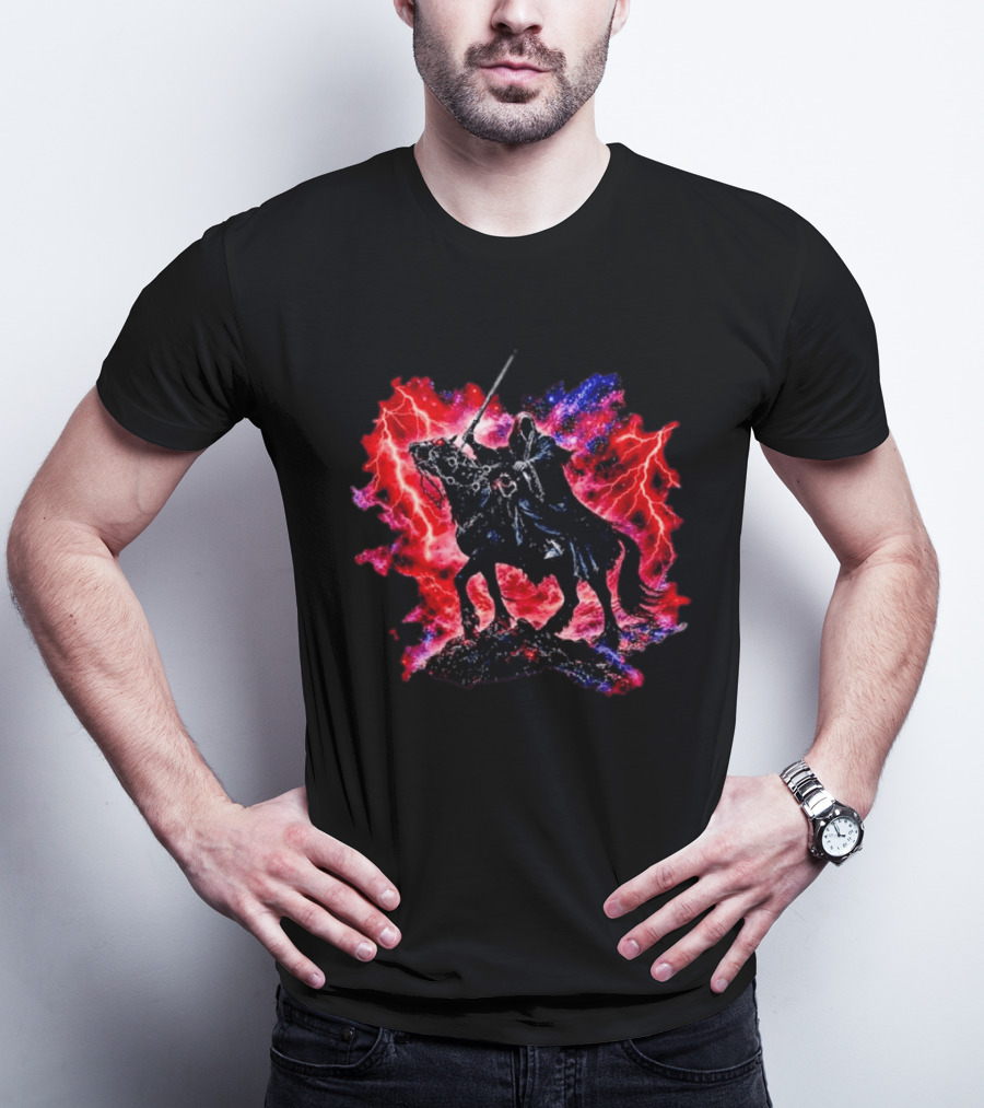 Grim Reaper On Horse With Lightning And Cosmic Galaxy T-Shirt