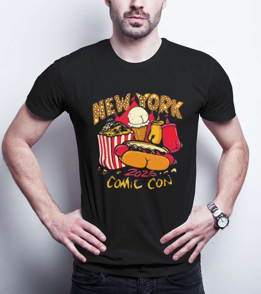 New York Comic Con 2026 Food Fun Hot Dog Popcorn Convention T-Shirt