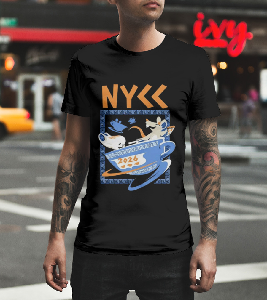 NYCC 2026 Pizza Rat Cup Greek Pattern Tea Event T-Shirt