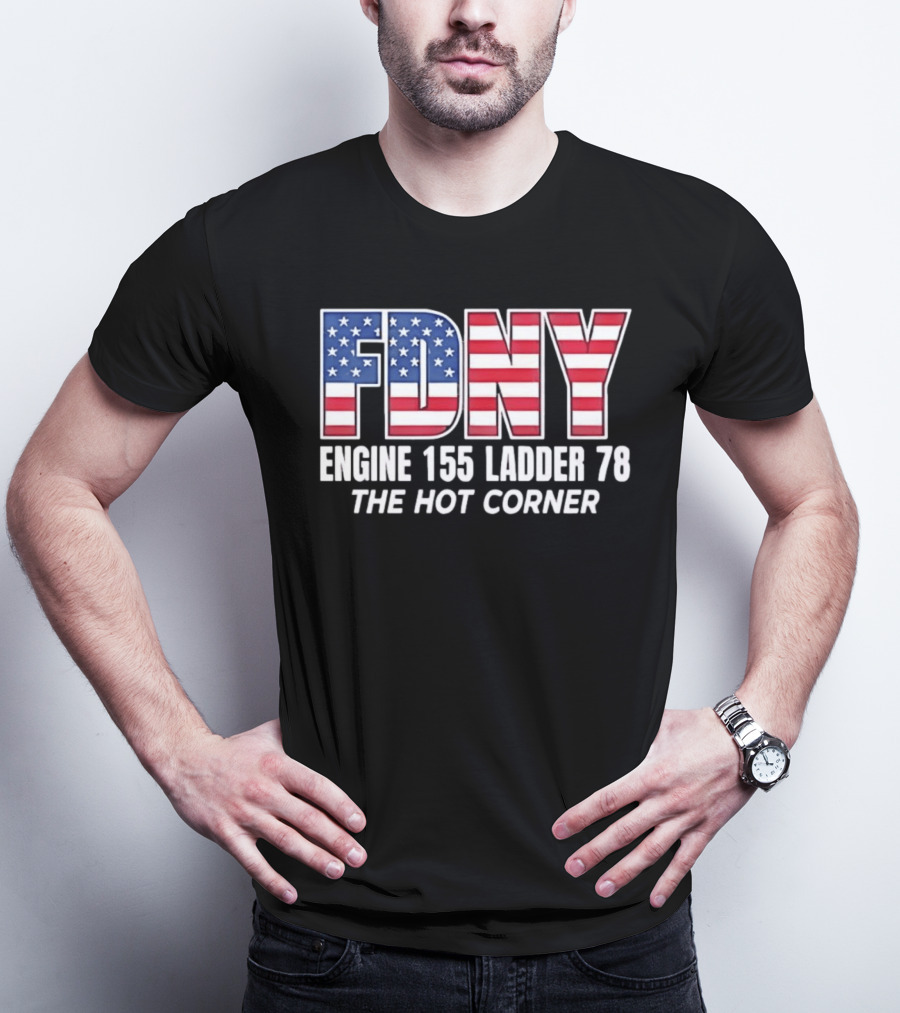 FDNY Engine 155 Ladder 78 The Hot Corner American Flag Edition T-Shirt