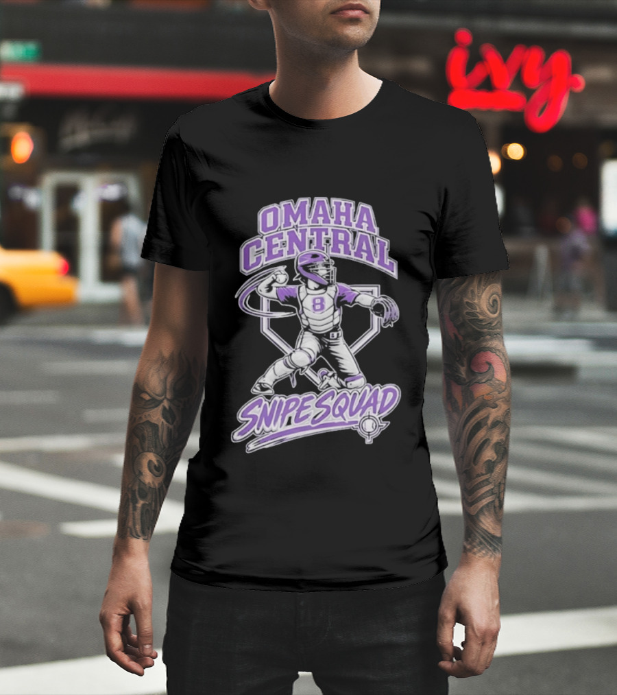 Omaha Central Snipe Squad Baseball Catcher Number 8 T-Shirt