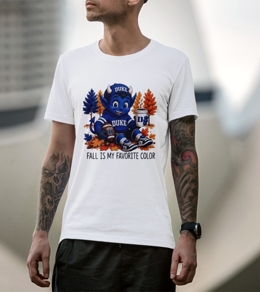 Duke Blue Devils Fall Is My Favorite Color Football Coffee Autumn Leaves T-Shirt
