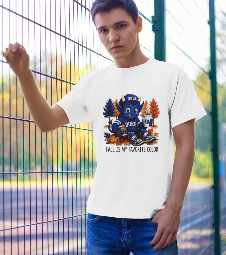 Duke Blue Devils Fall Is My Favorite Color Football Coffee Autumn Leaves T-Shirt