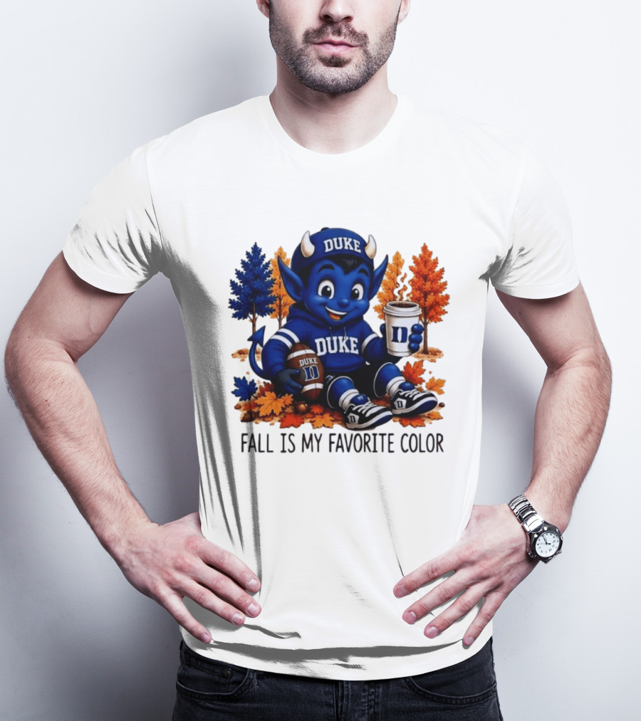 Duke Blue Devils Fall Is My Favorite Color Football Coffee Autumn Leaves T-Shirt