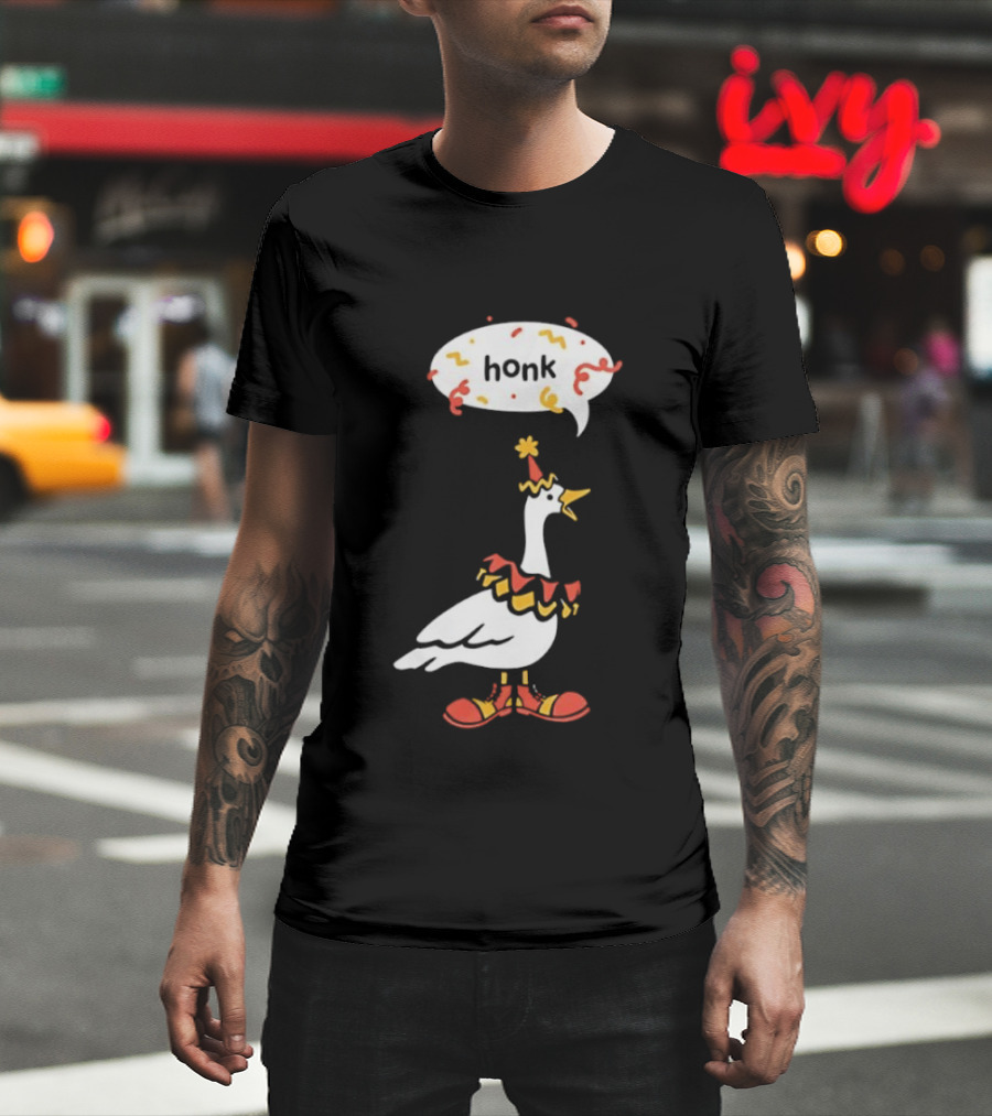 Honk Clown Goose Circus Costume With Confetti Speech Bubble T-Shirt