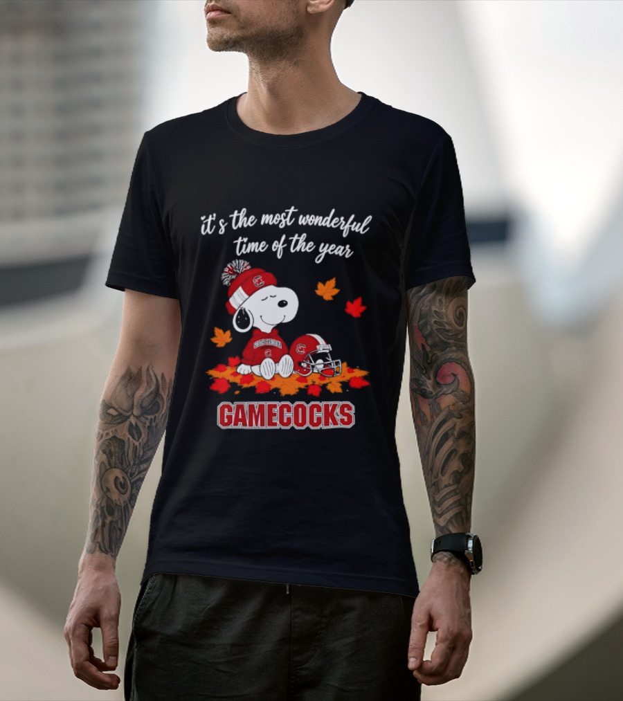 Snoopy South Carolina Gamecocks It's The Most Wonderful Time Of The Year Autumn Leaves T-Shirt