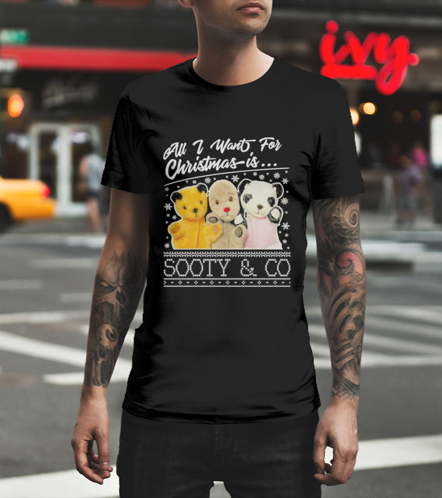 All I Want For Christmas Is Sooty And Co Vintage Stuffed Characters T-Shirt
