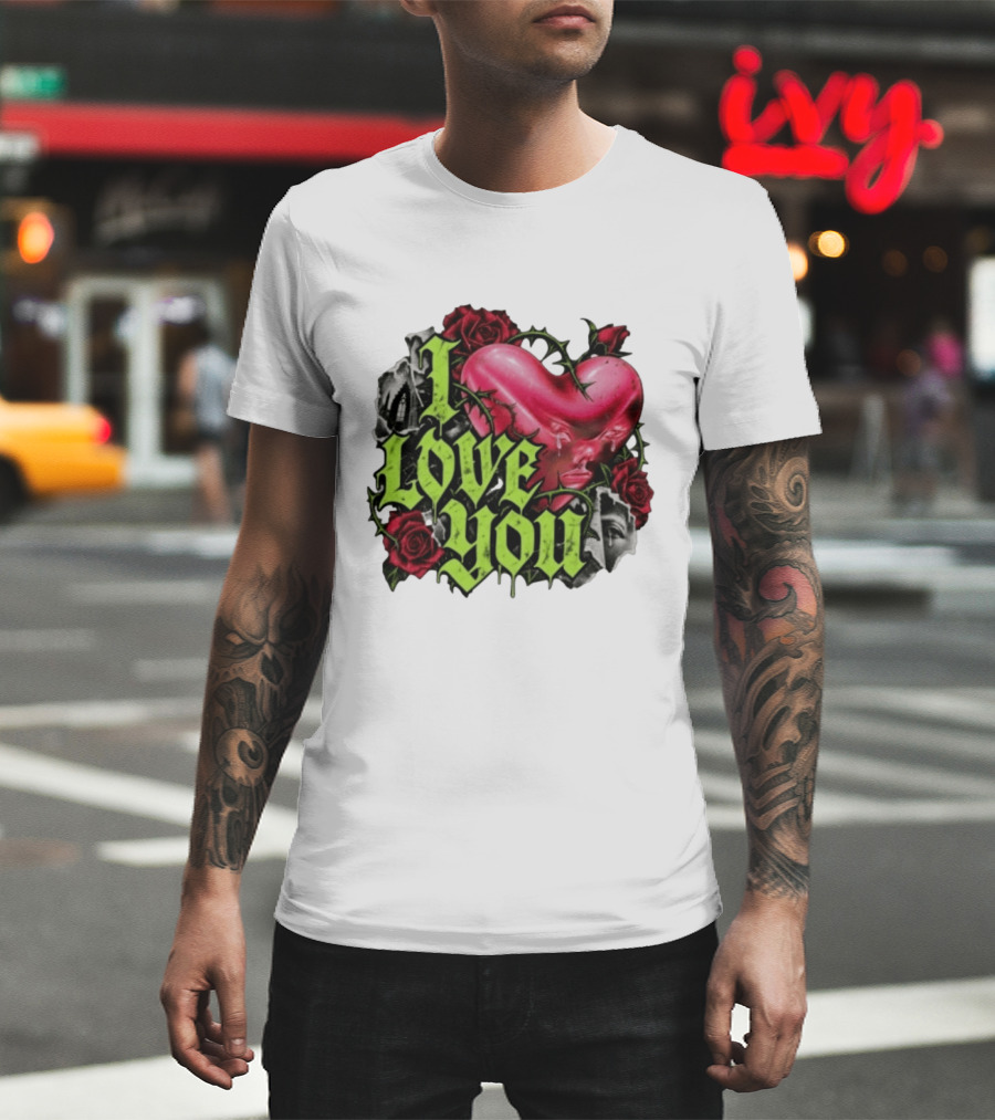 I Love You Gothic Heart Roses T-Shirt