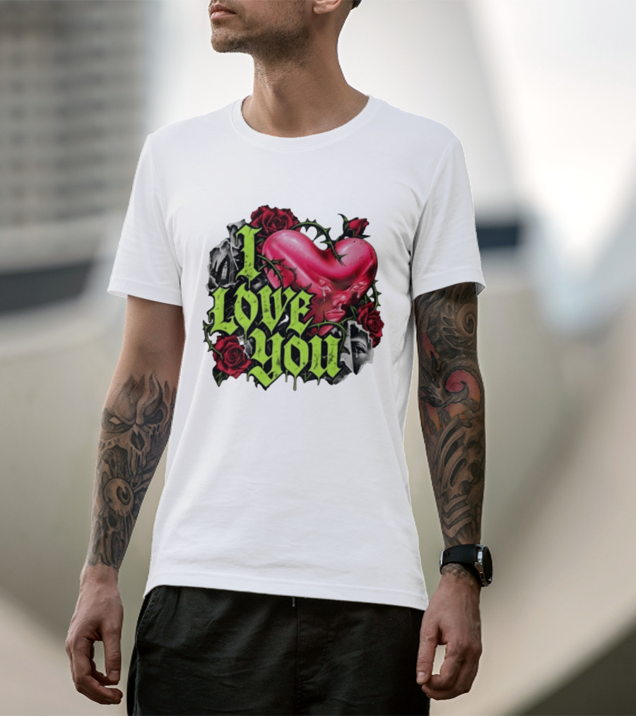 I Love You Gothic Heart Roses T-Shirt