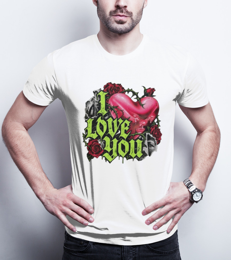 I Love You Gothic Heart Roses T-Shirt