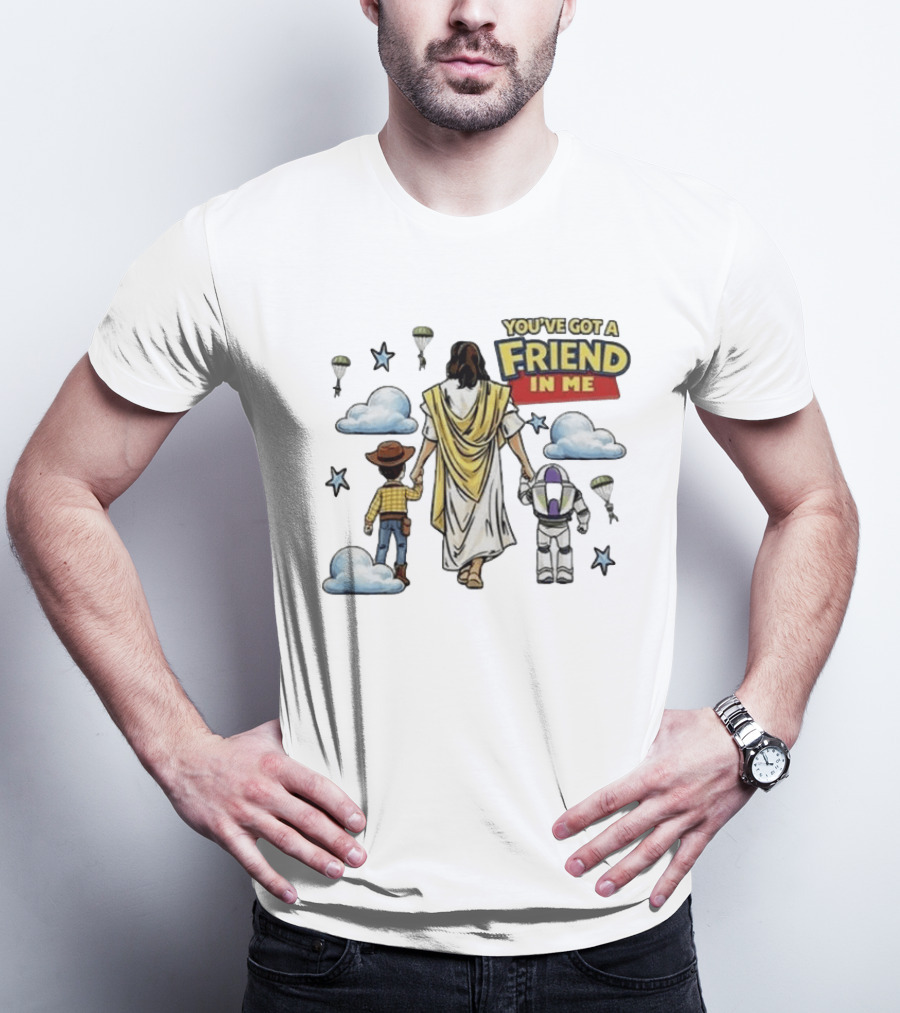 You've Got A Friend In Me Jesus Woody Buzz Lightyear Parachutes Clouds Stars T-Shirt