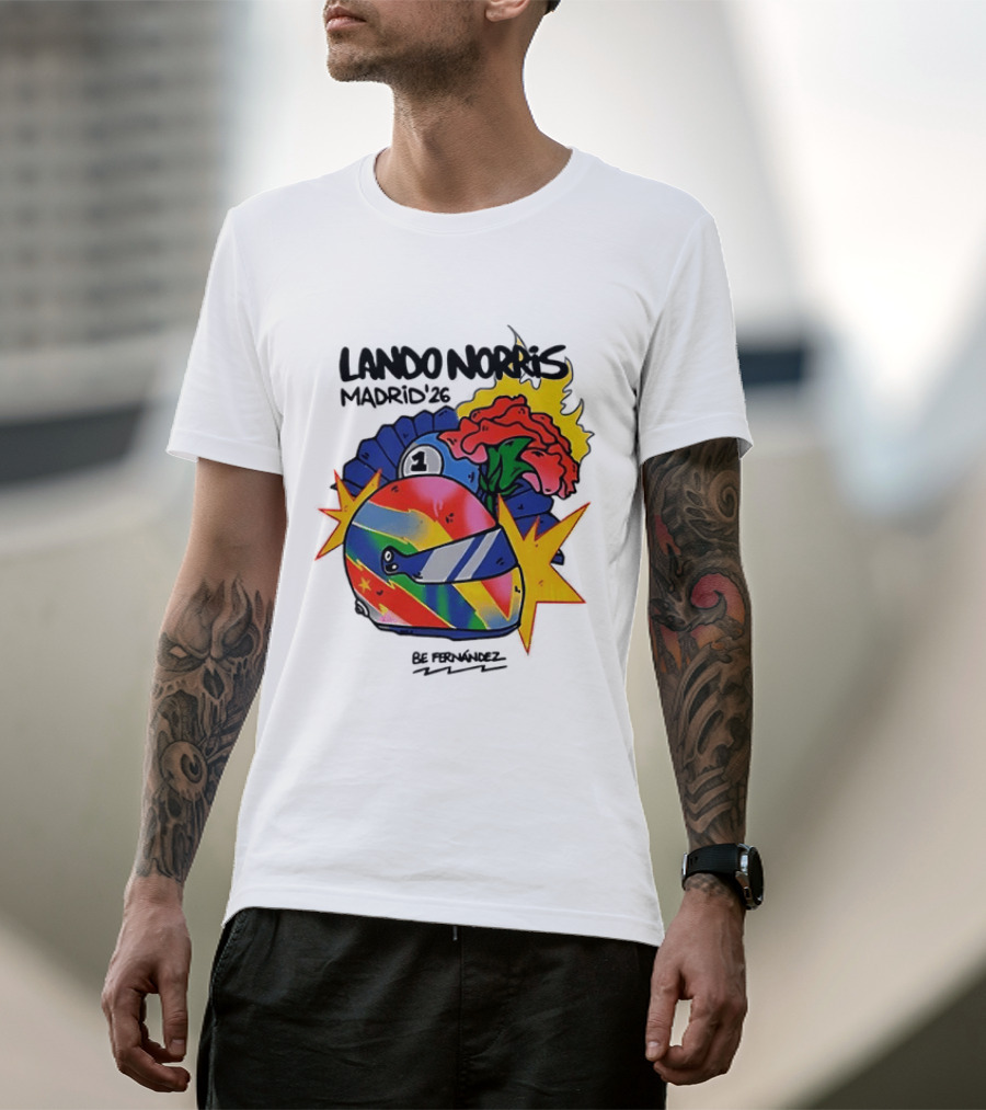 Lando Norris Madrid '26 Helmet Vibrant Art Explosion T-Shirt