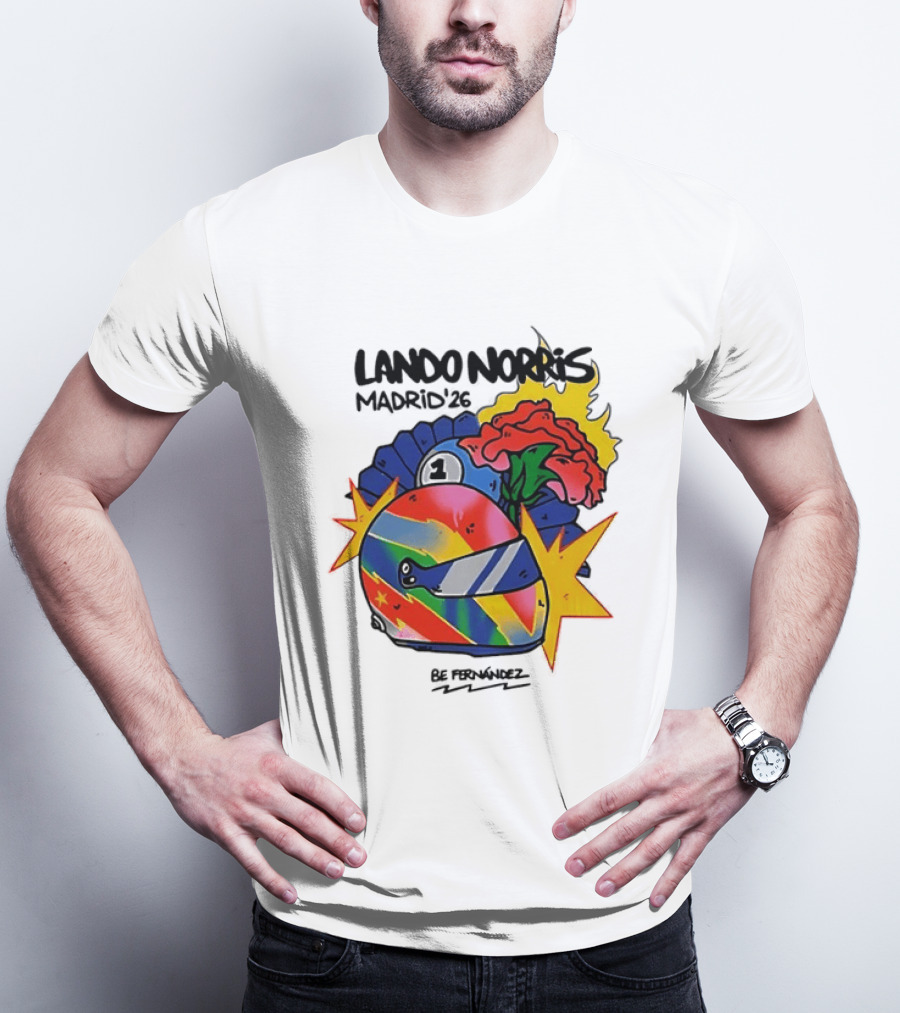 Lando Norris Madrid '26 Helmet Vibrant Art Explosion T-Shirt