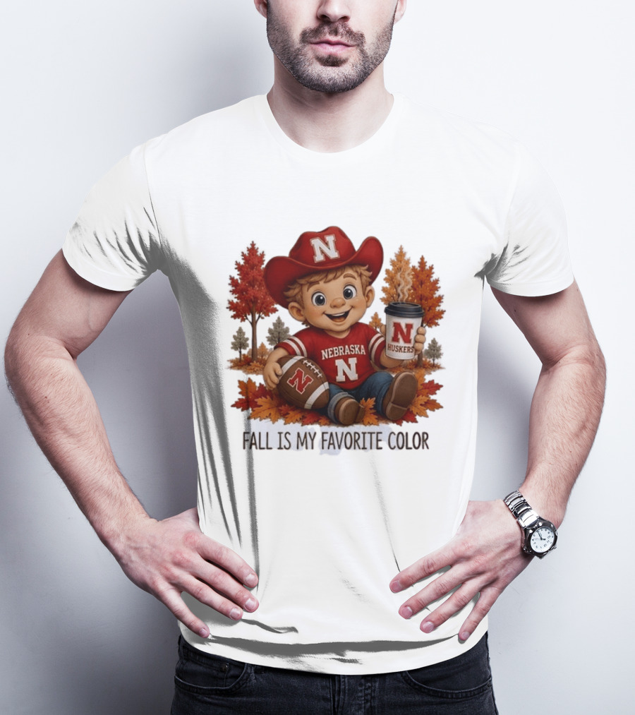 Nebraska Huskers Fall Football Kid Holding Coffee And Ball T-Shirt
