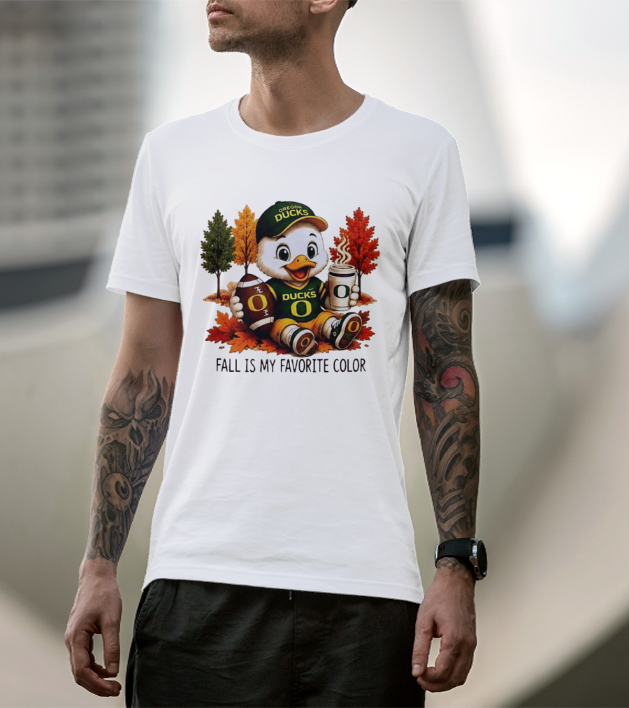 Oregon Ducks Fall Is My Favorite Color Cute Mascot Football Autumn Leaves T-Shirt