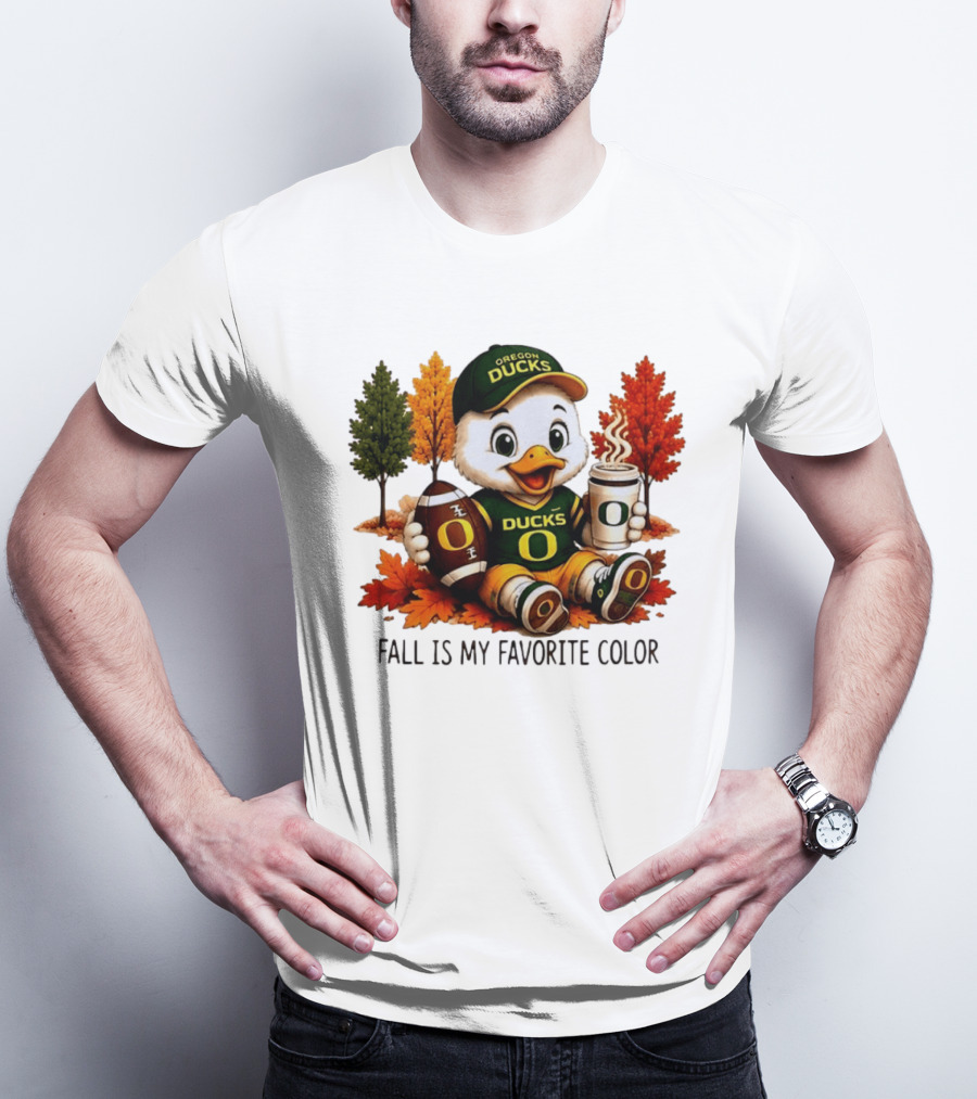 Oregon Ducks Fall Is My Favorite Color Cute Mascot Football Autumn Leaves T-Shirt