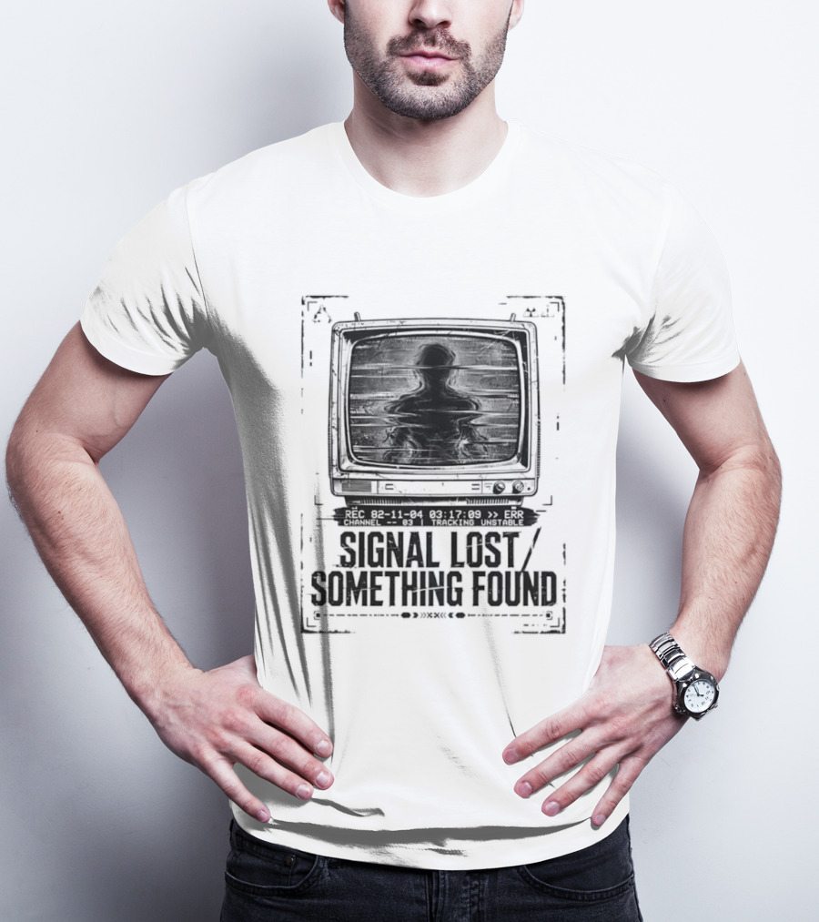 Signal Lost Something Found Vintage Television Glitch Effect T-Shirt