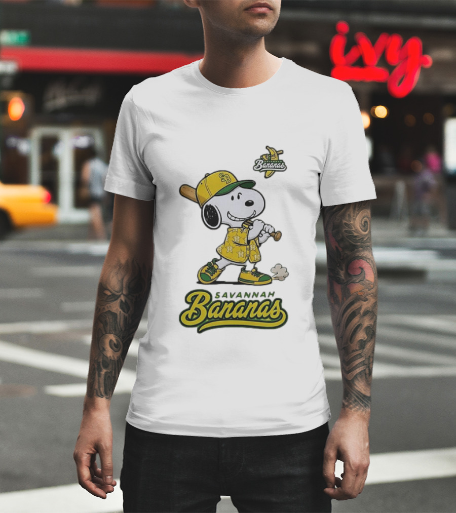 Snoopy Savannah Bananas Peanuts Baseball Collaboration T-Shirt