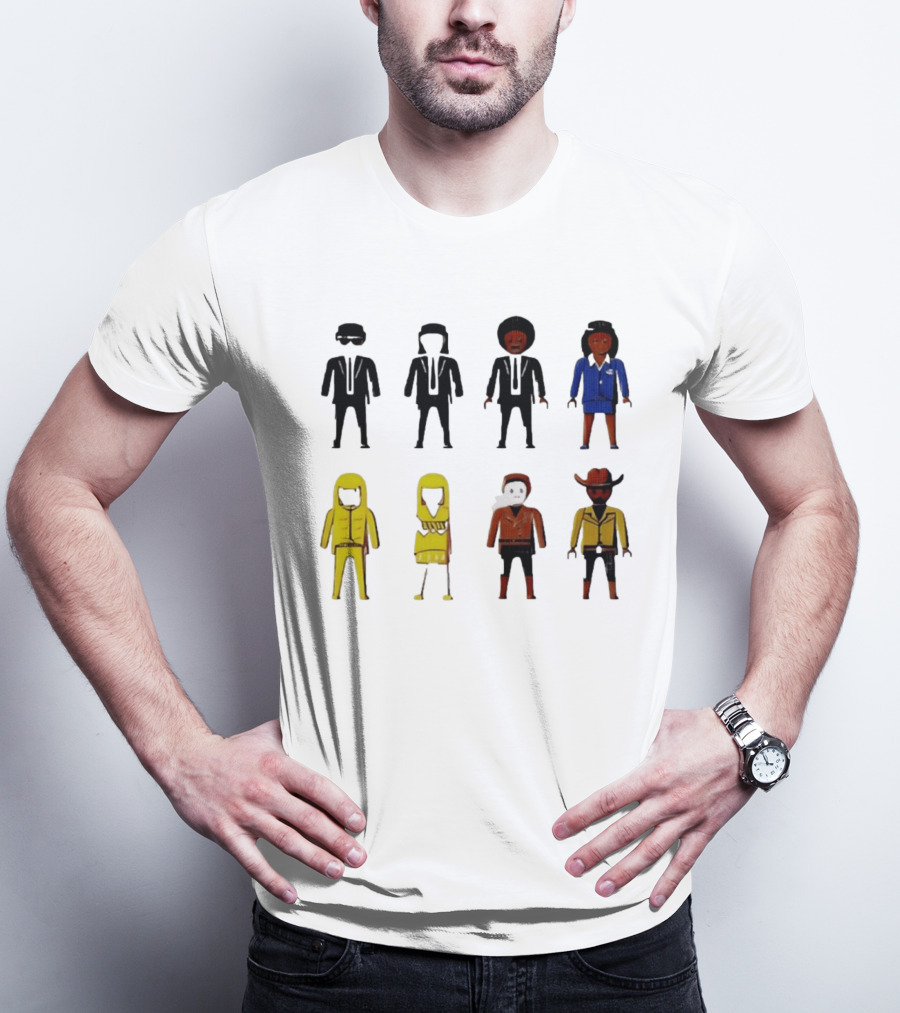 Tarantino Movie Characters Playful Figurine Lineup T-Shirt