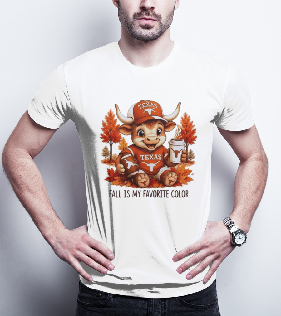 Texas Longhorns Fall Is My Favorite Color With Adorable Longhorn And Autumn Leaves T-Shirt