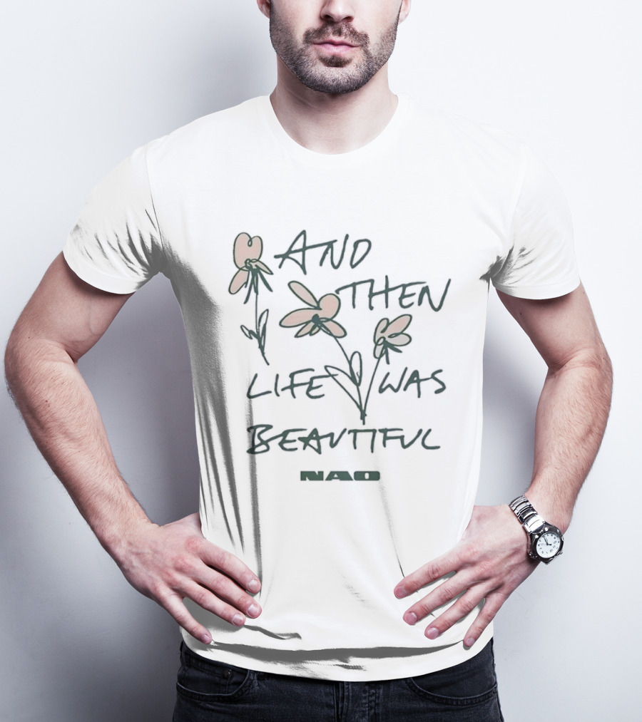 And Then Life Was Beautiful Nao Floral Handwritten Red Flowers T-Shirt