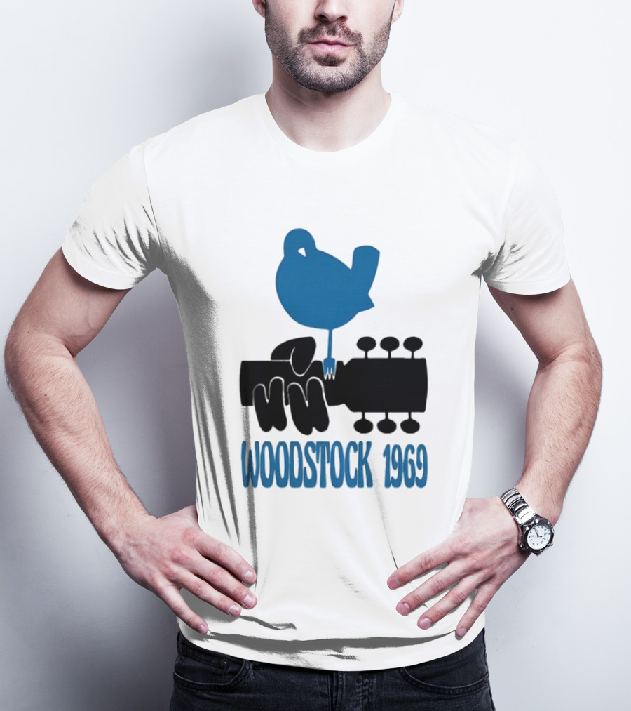 Woodstock 1969 Music Festival Bird On Guitar Neck T-Shirt