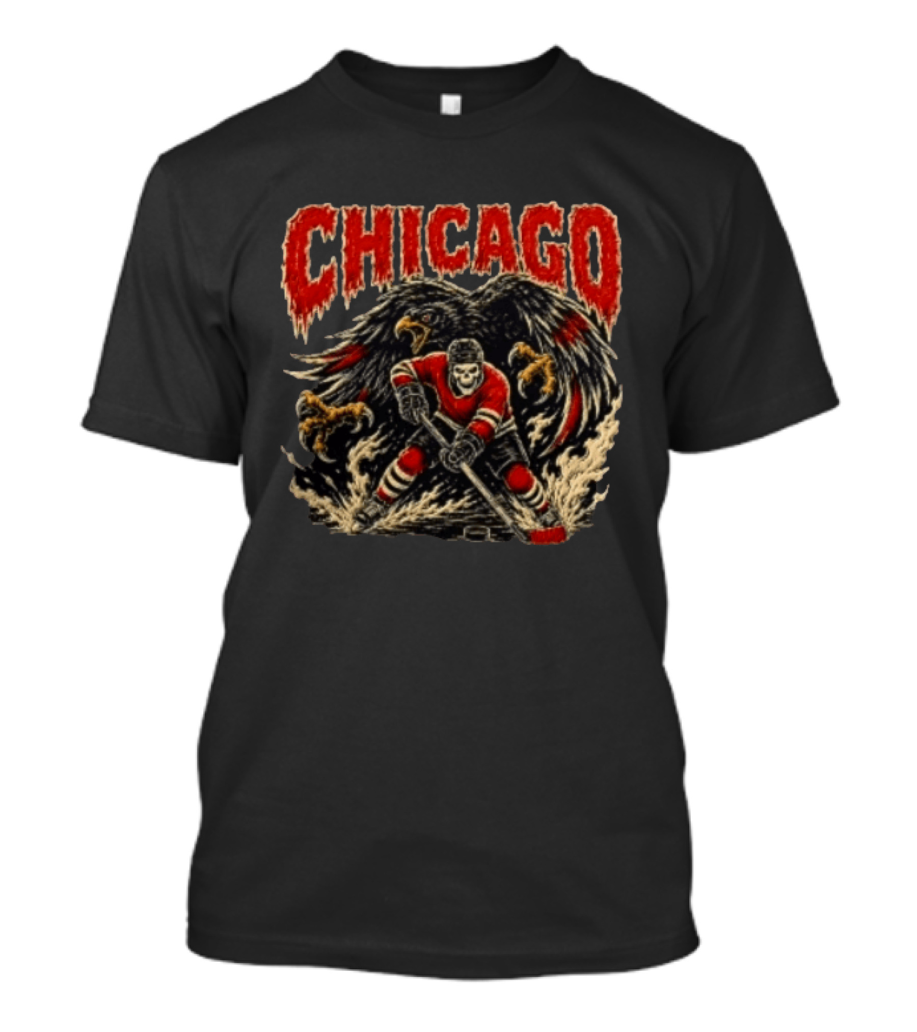 Chicago Blackhawks Skeleton Hockey Player With Hawk Wings T-Shirt