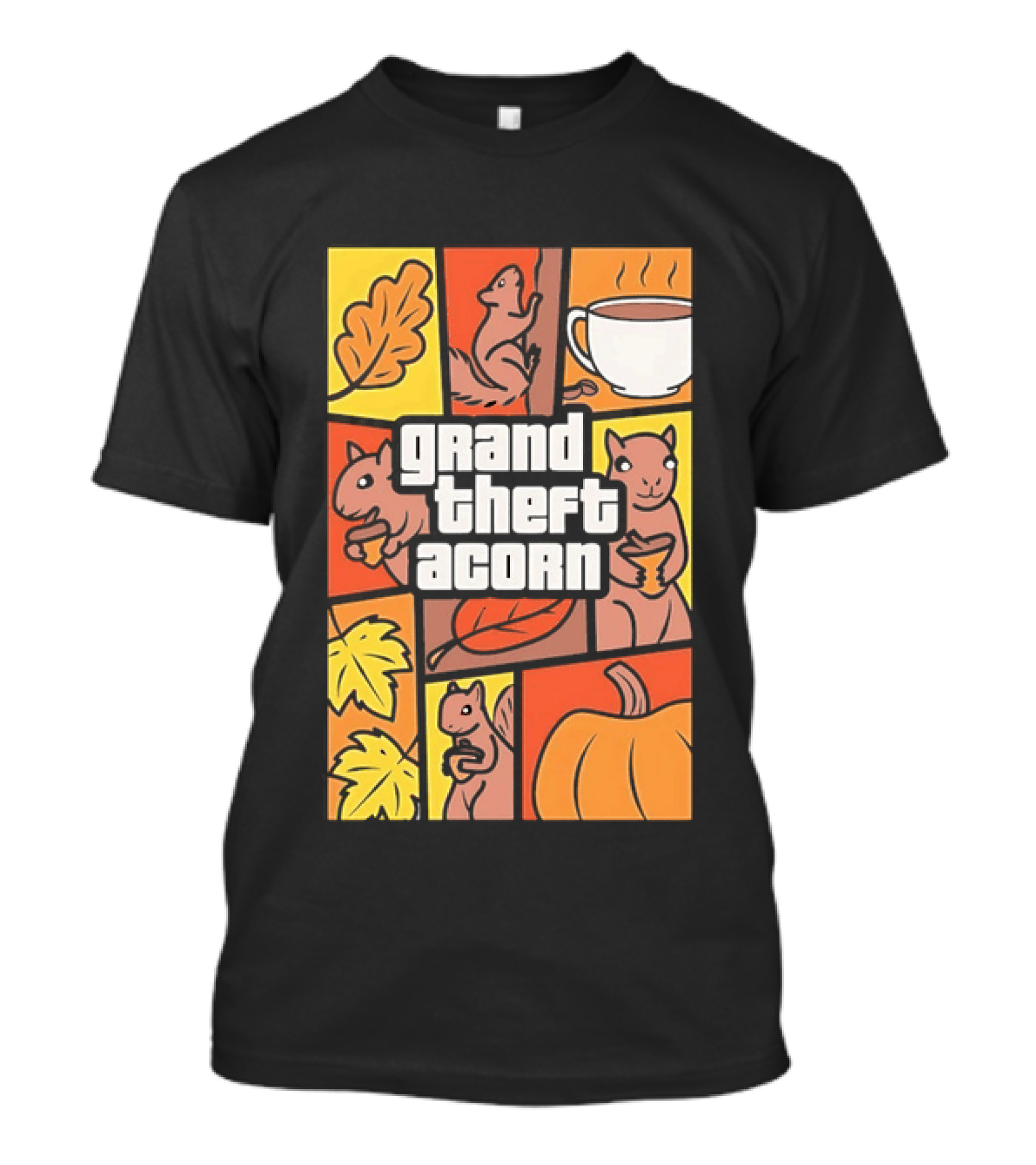 Grand Theft Acorn Autumn Squirrel Coffee Pumpkin Leaves T-Shirt