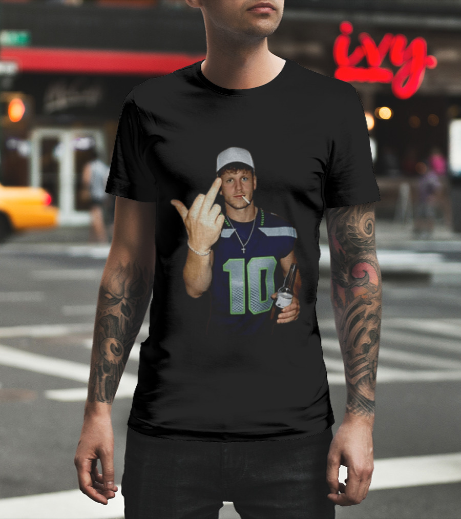 Seattle Seahawks Cooper Kupp Smoking Beer Gesture Iconic Football T-Shirt