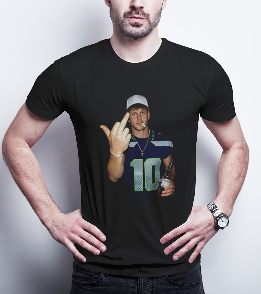 Seattle Seahawks Cooper Kupp Smoking Beer Gesture Iconic Football T-Shirt