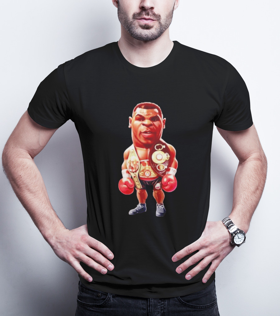 Mike Tyson Cartoon Boxing Champion With Championship Belts And Gloves T-Shirt
