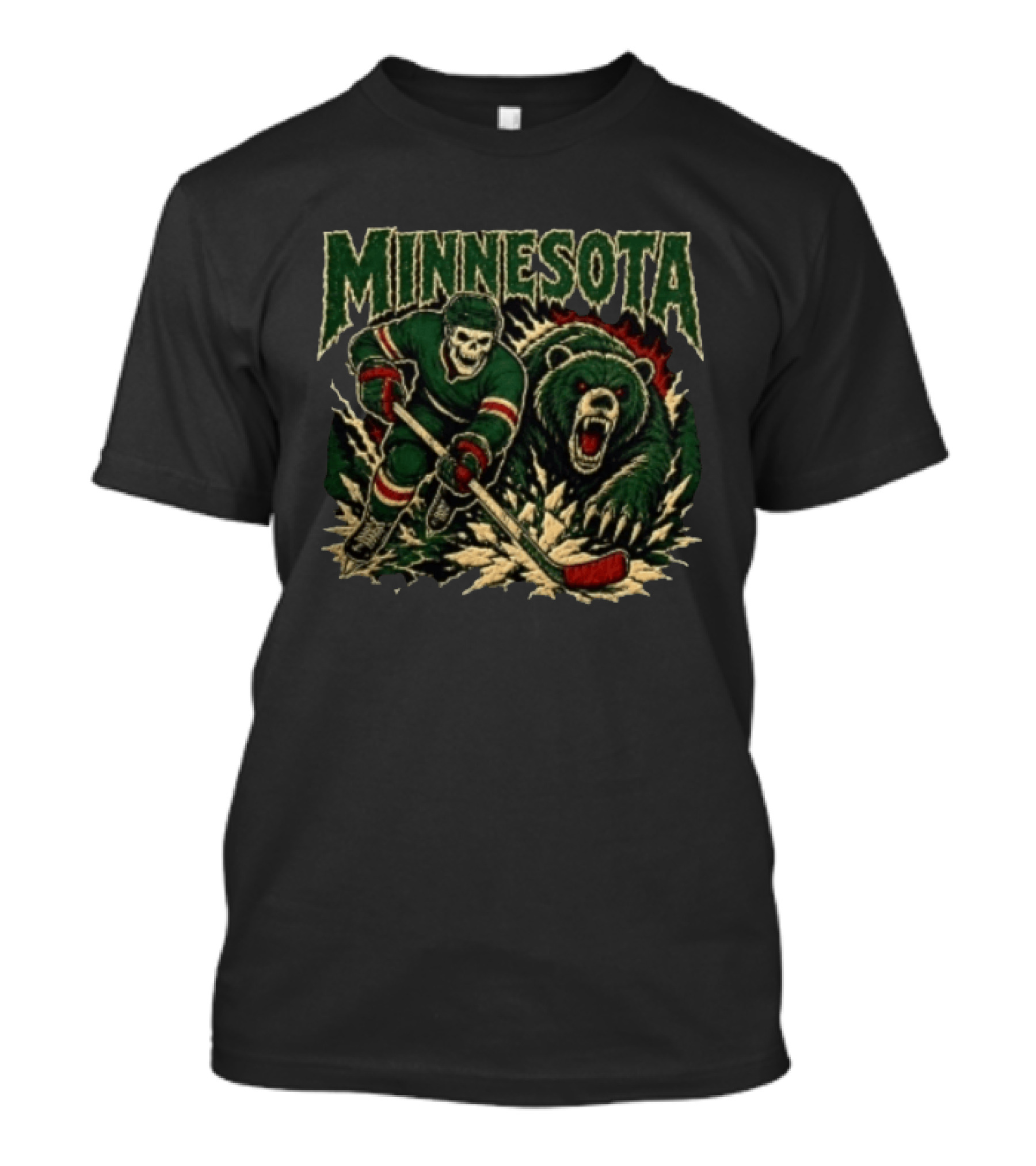 Minnesota Hockey Skeleton With Bear T-Shirt