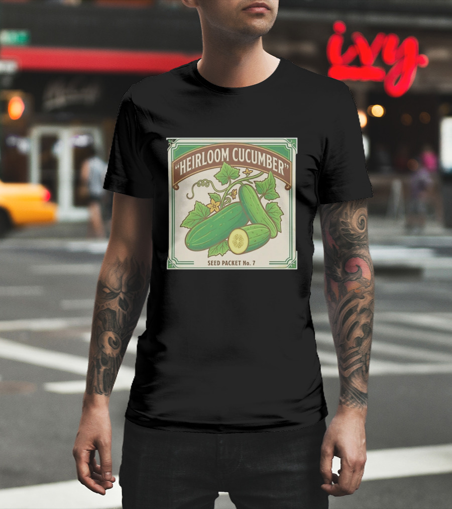 Heirloom Cucumber Seed Packet No 7 Vintage Gardening Iconic Green T-Shirt