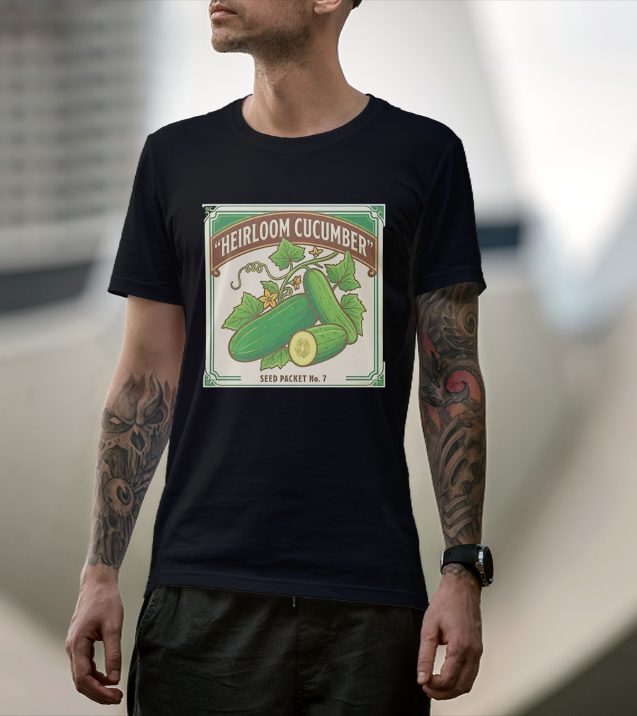 Heirloom Cucumber Seed Packet No 7 Vintage Gardening Iconic Green T-Shirt