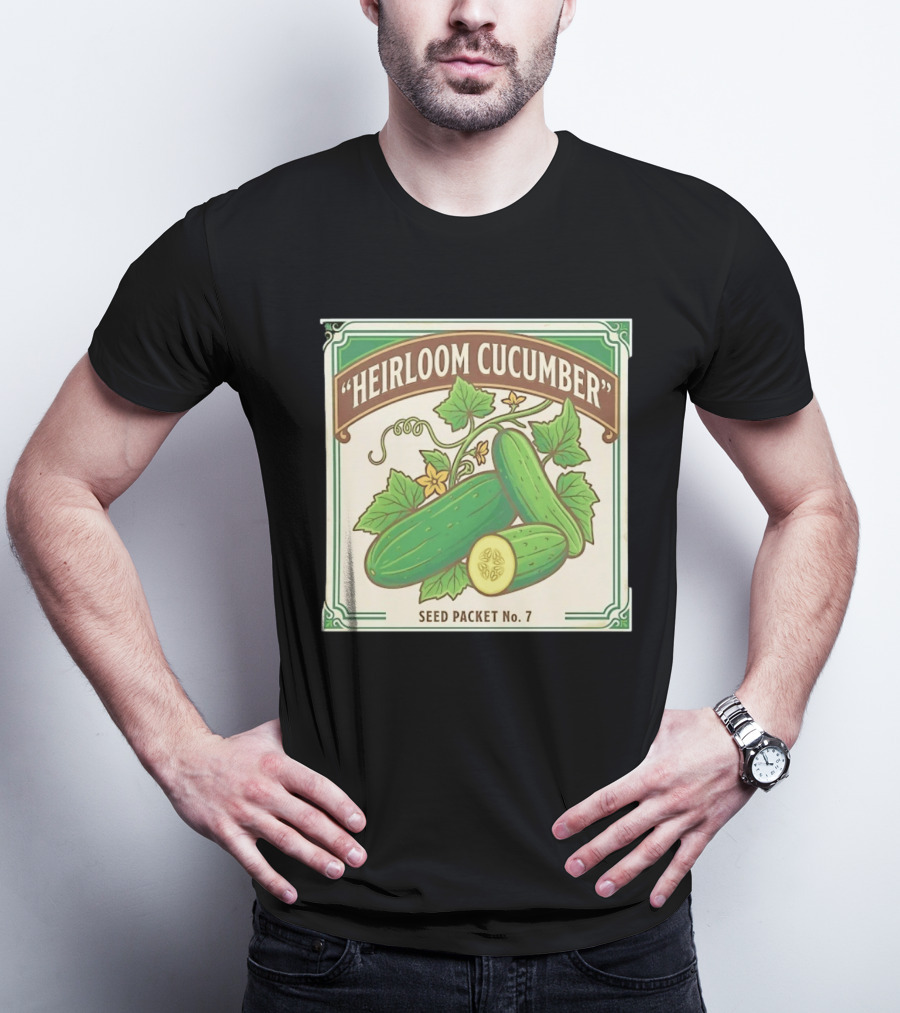 Heirloom Cucumber Seed Packet No 7 Vintage Gardening Iconic Green T-Shirt