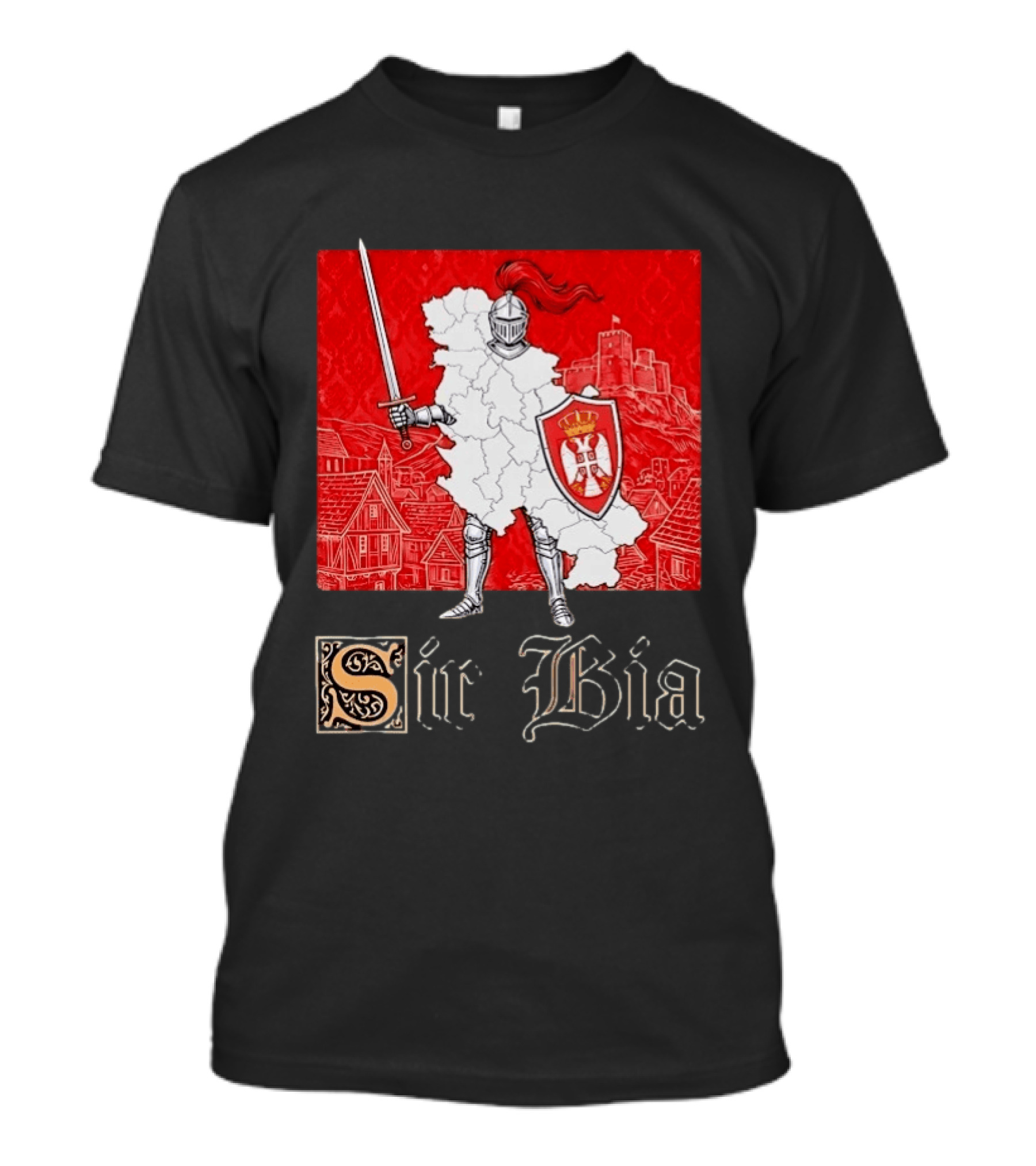 Sir Bia Knight Of Serbia Map Serbian Pride Shield Armor Heritage T-Shirt
