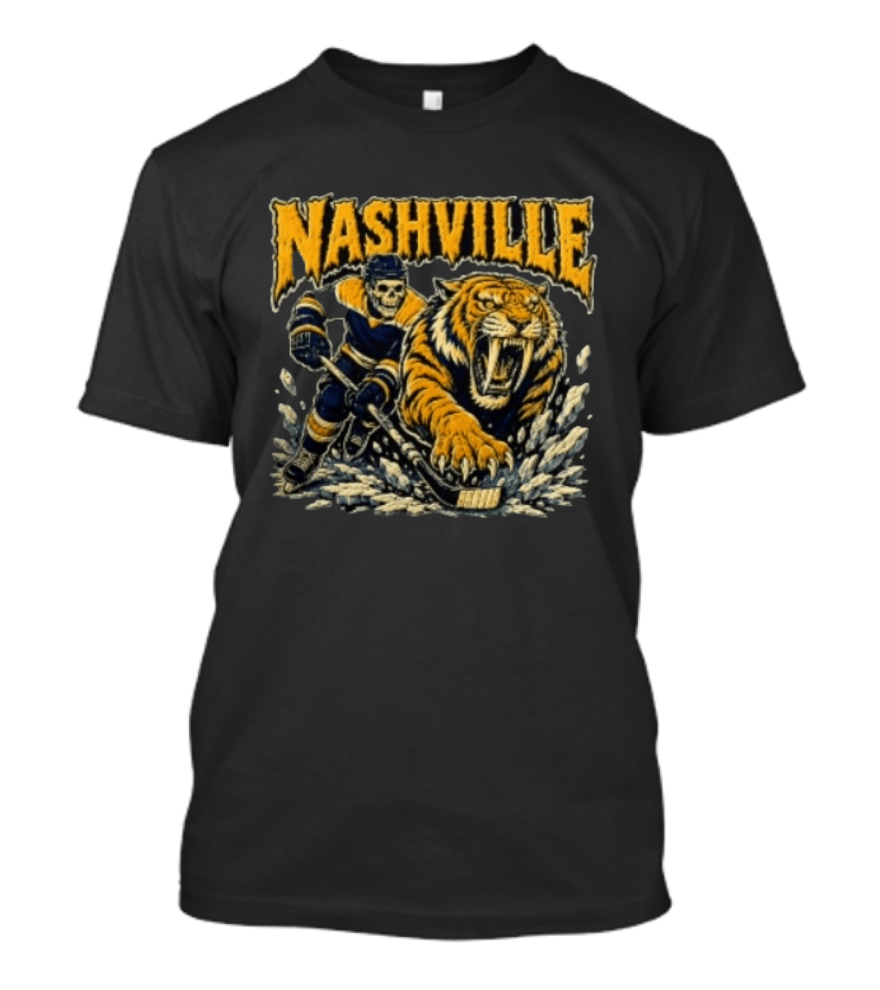 Nashville Hockey Skeleton Player With Fierce Tiger T-Shirt