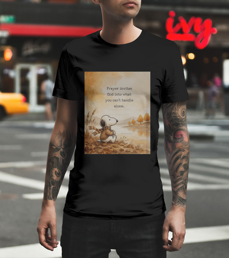 Snoopy Prayer Invites God Into What You Can't Handle Alone Autumn Scene T-Shirt