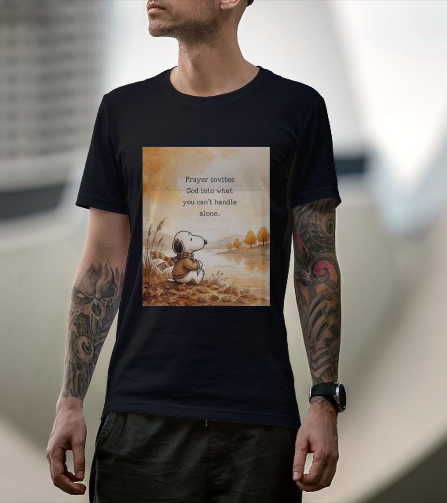 Snoopy Prayer Invites God Into What You Can't Handle Alone Autumn Scene T-Shirt