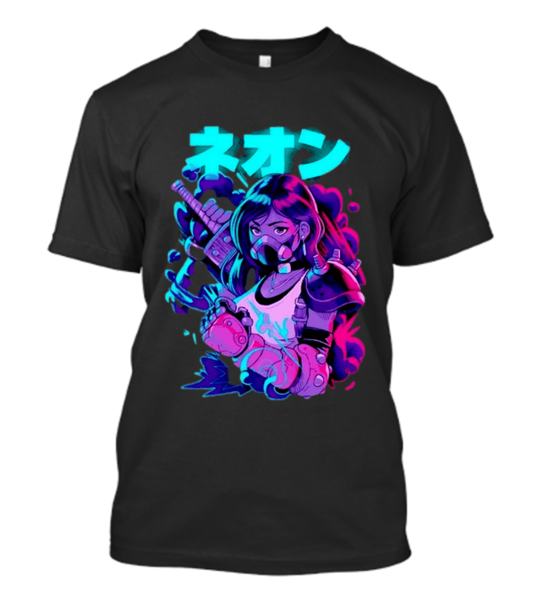 Neon Cyberpunk Anime Warrior Girl Futuristic Vaporwave Aesthetic T-Shirt